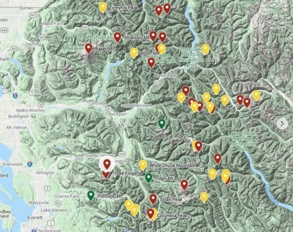 Interactive Google map of popular Pacific Northwest climbing peaks