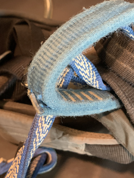 Newish harness with frayed secondary stitching on belay loop - would ...