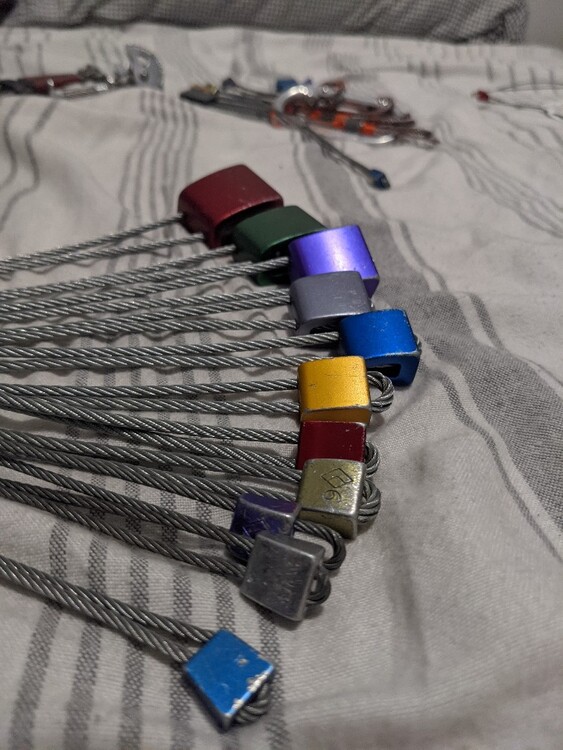 Climbing gear: C3's, BD Nuts, BD/metolius hexes, cam, micro nuts