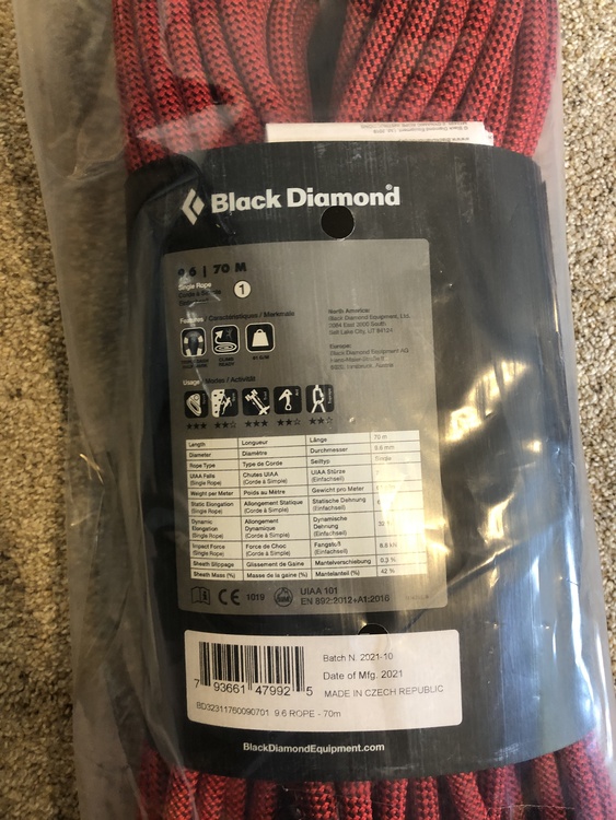 Sold - Black Diamond rope 9.6 x 70m