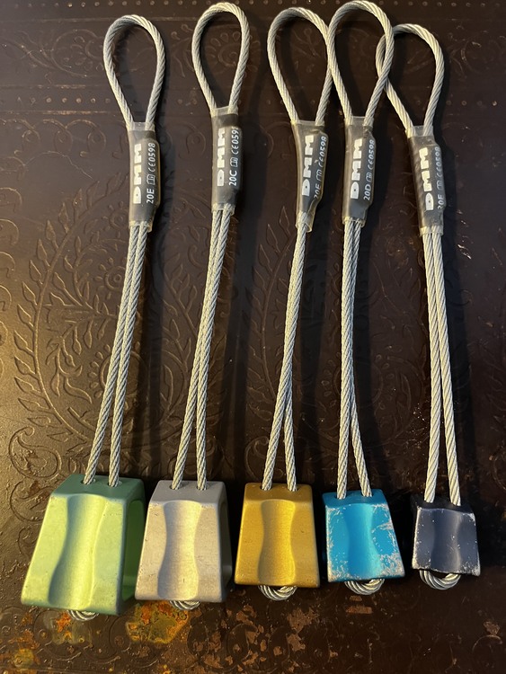 Sold DMM Wallnuts set (7-11) with old school "D" shaped racking biner