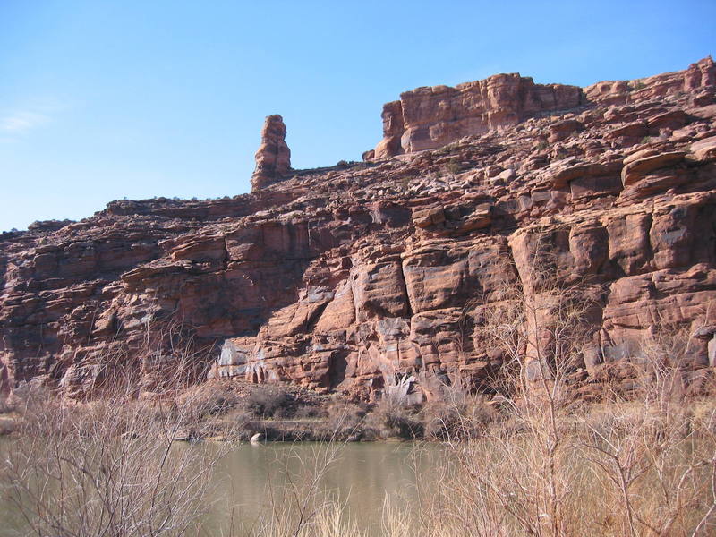 Barney Rumble Tower with the Colorado River in the foreground.