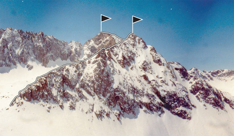 The first summit is on the right - summit plateau to the left.