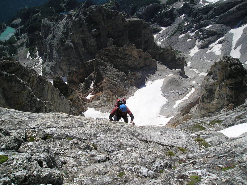 Rob Springer high on the SE slopes of the Grand Teton.