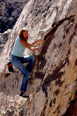 Climbing in Peruvian Flake Boulder, Red Rocks