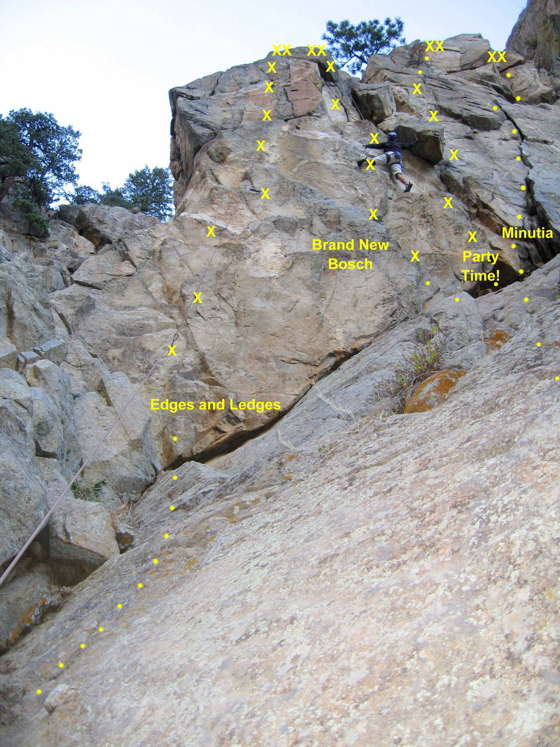 Routes on the left side of Boulder Slips.