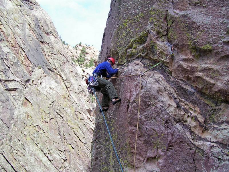 John Haines finishing up the exposed hand traverse.