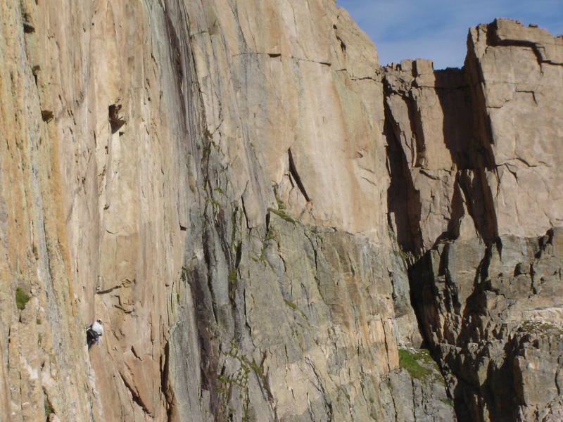 Sandy at the hanging belay after the traverse pitch. The picture is ...