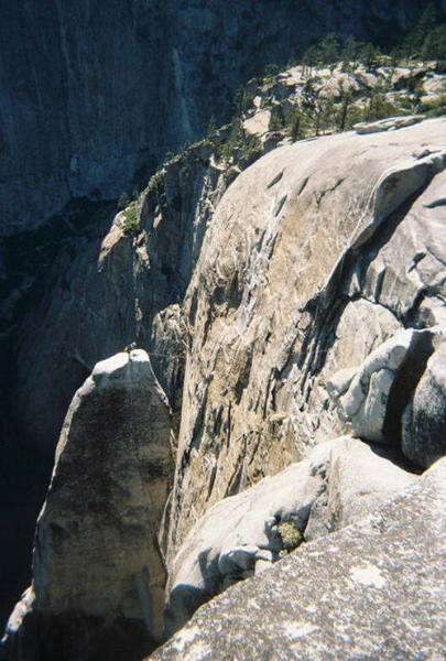 Tyrolian Traverse off Lost Arrow Spire.