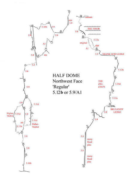 Half Dome NW Face Regular route - Free Topo