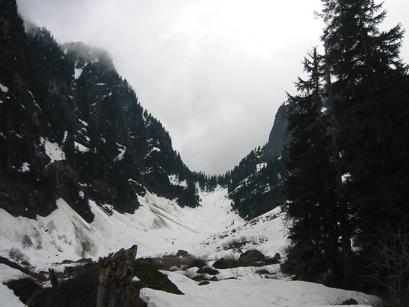 Looking up at Crown Pass from the Hanes Valley. From the pass, Crown ...