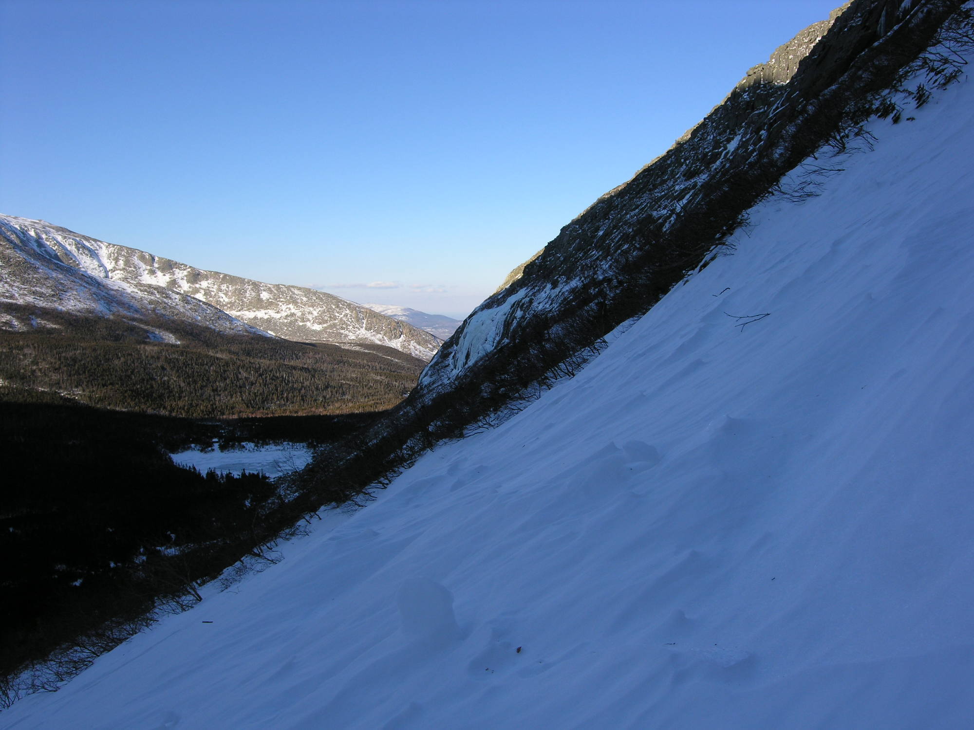 Looking back down to Chimney pond and out the valley from near the base ...