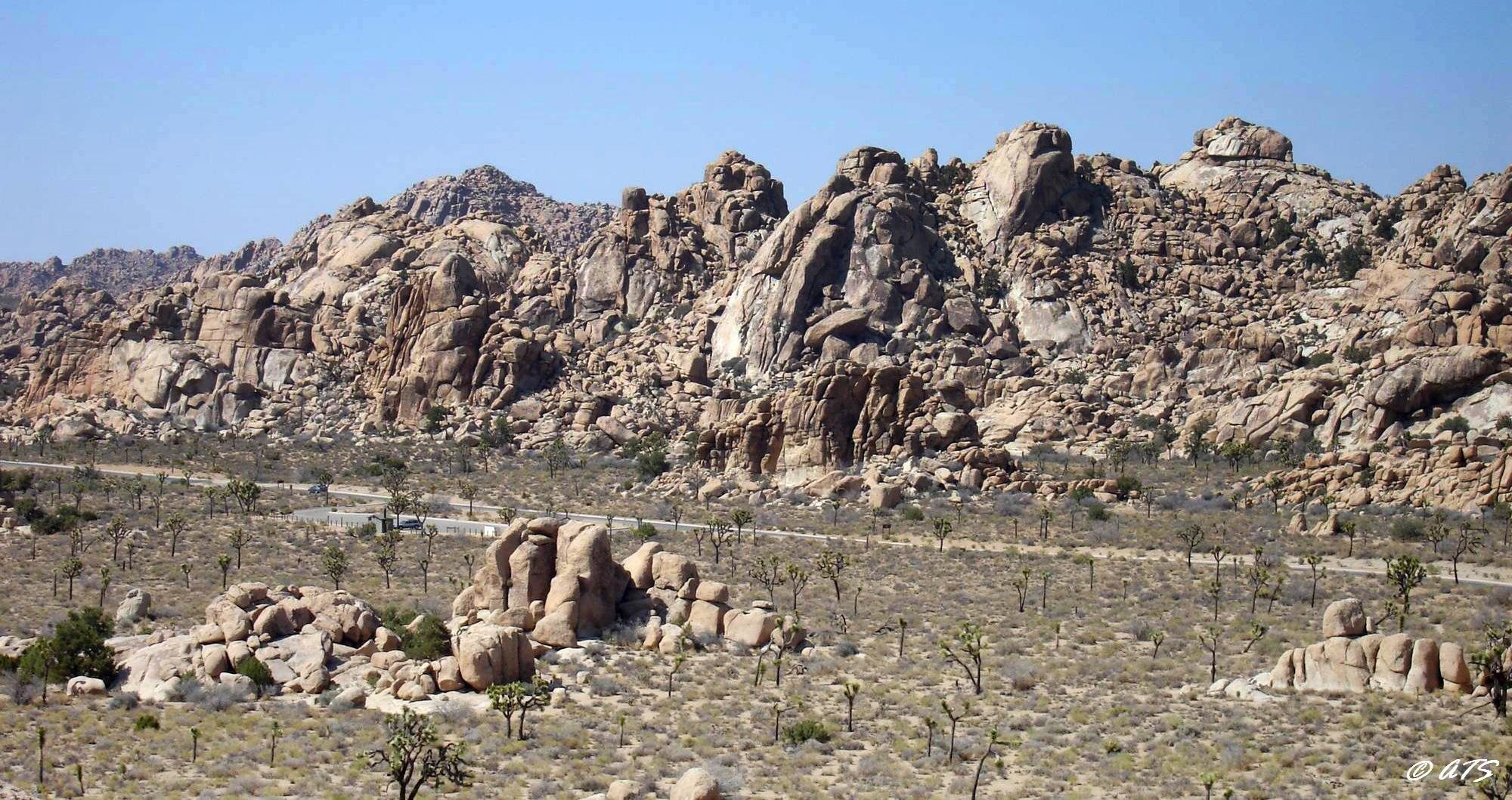 View of roadside rocks that are off-limits to climbing