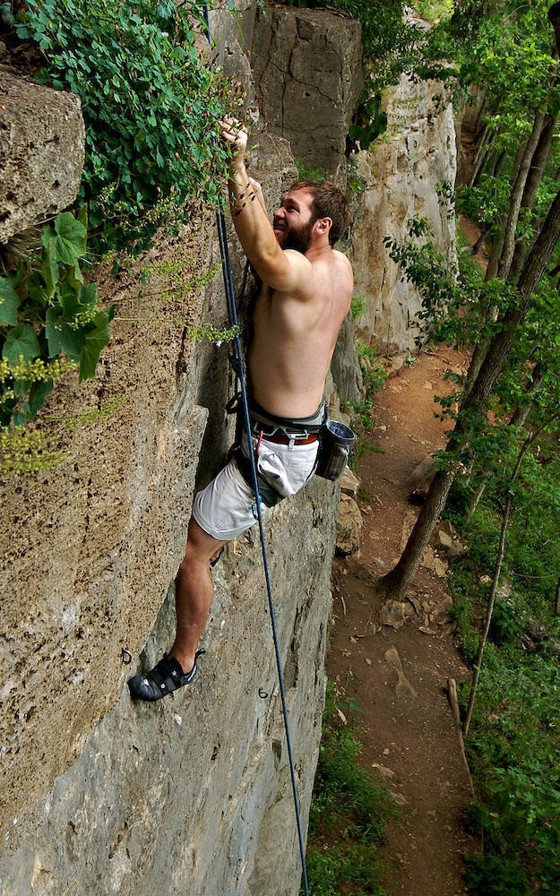 Me climbing at King's Bluff in Clarksville, TN. Photo by my wife Liz.
