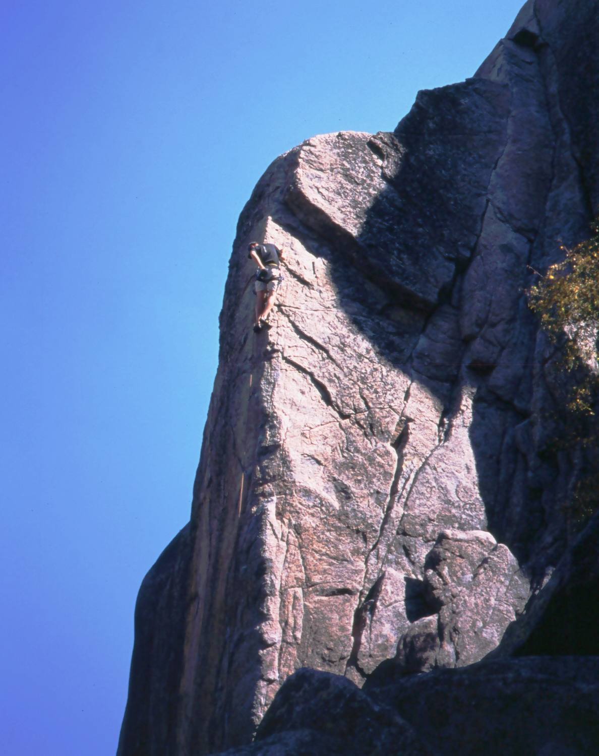 Tony Bubb leads 'Ariel' (5.11a?) at the Snowshed Wall on Donner Summit ...