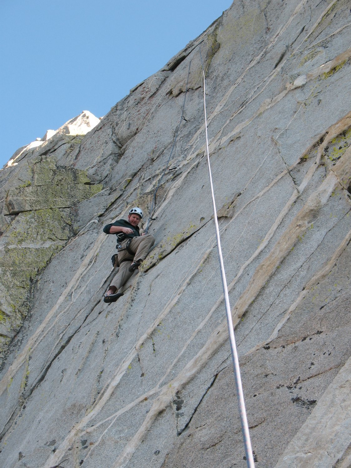 Bryan just below the crux of Springbank (5.10a), Crystal Crag.