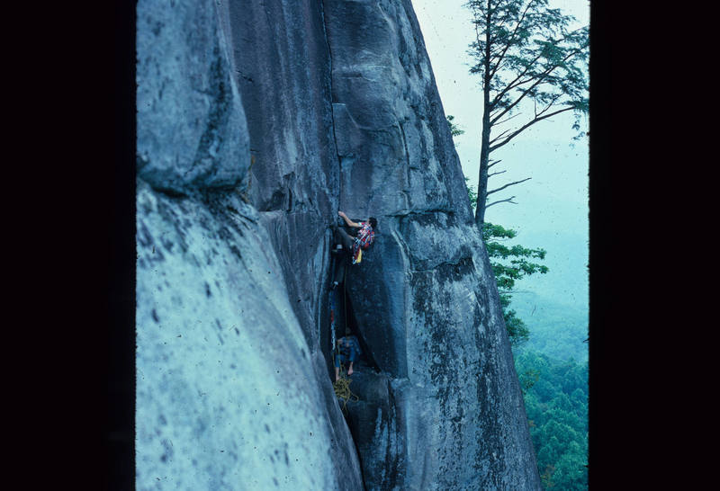 Jeep Gaskin on first free ascent of the Womb, 1936, during the ...
