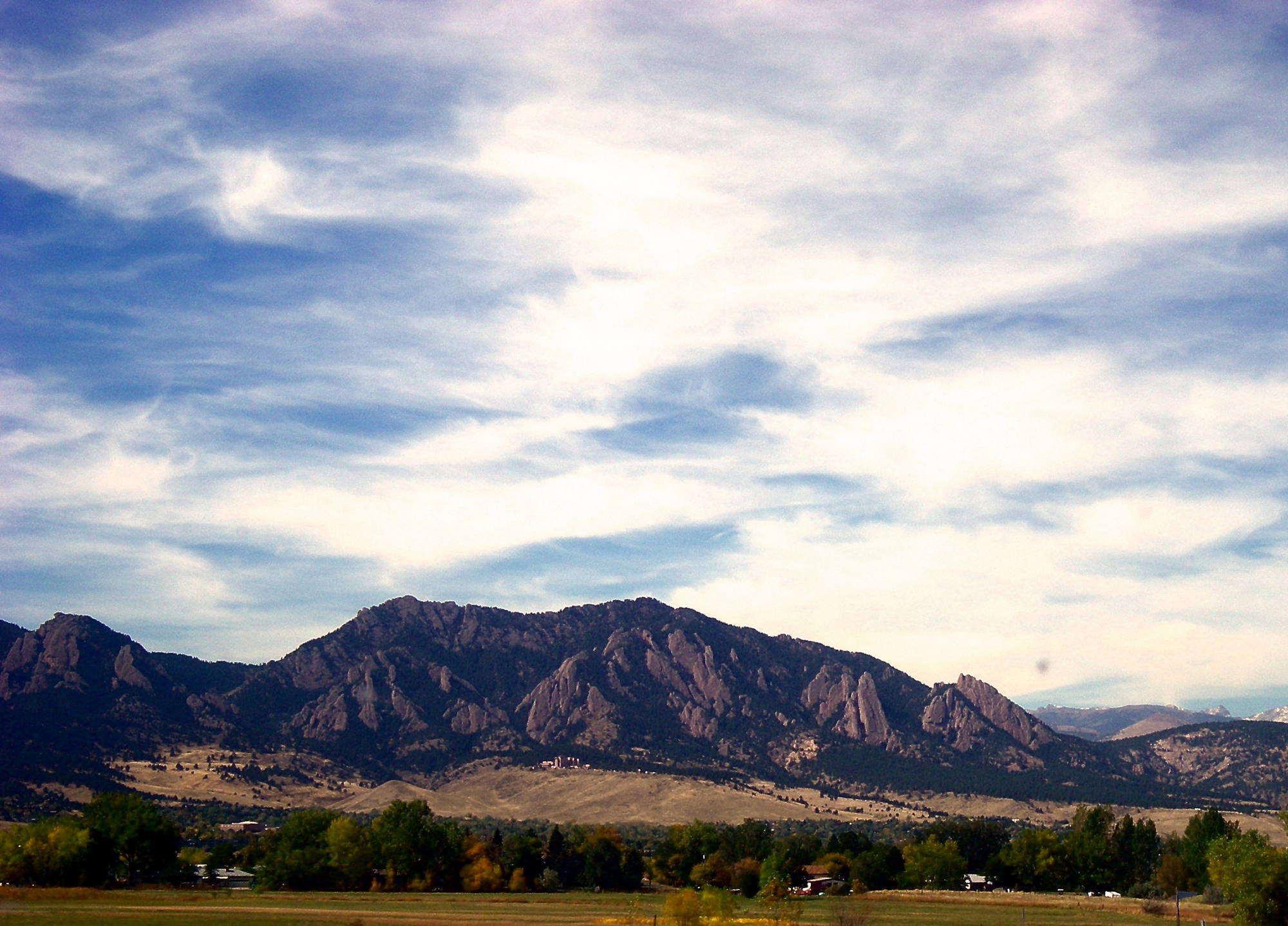 View of the Flatirons coming in on Highway 36.