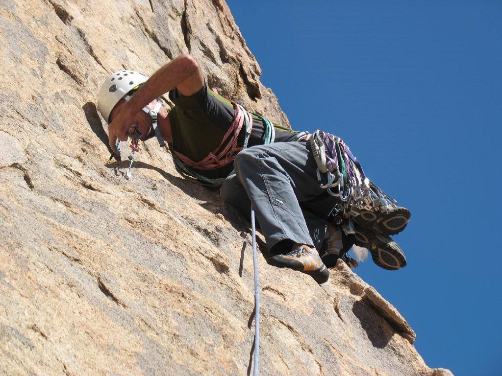 Mark placing a low ball (his first piece) about 20 feet up the third ...