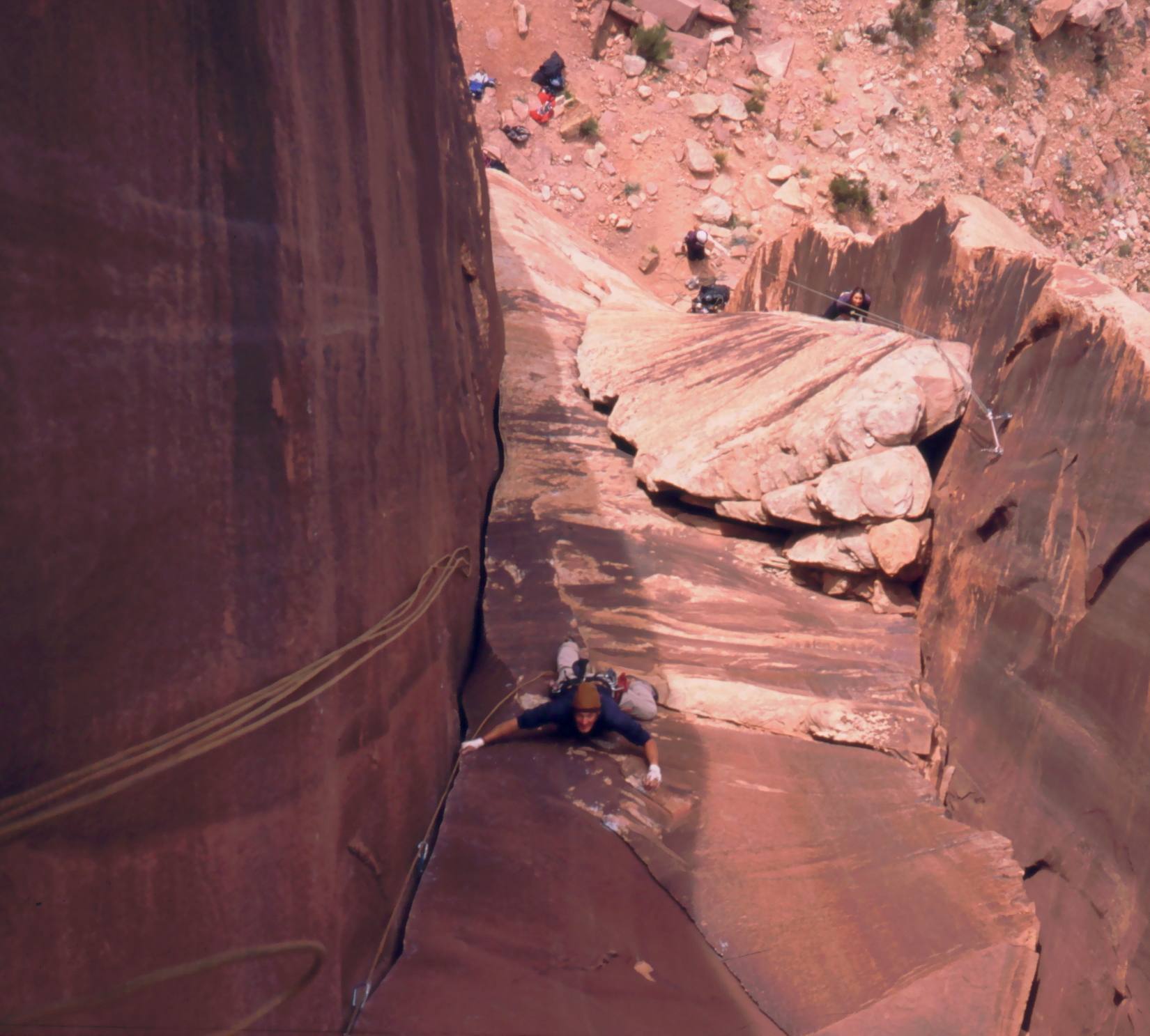 Dave further up 'The Fuzz (5.10)' at Way Rambo Wall in Indian Creek ...