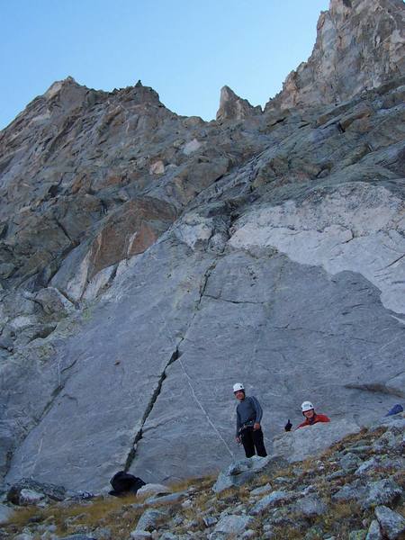 Standing on the large ledge where the climbing begins for the Tower ...