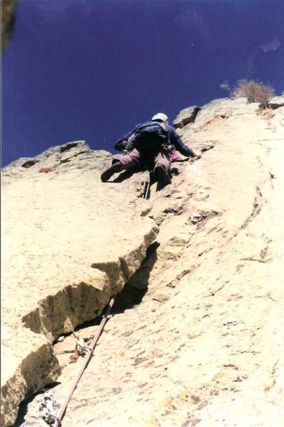 Myself on the stunning flake at the start of Pitch 3. From across the ...