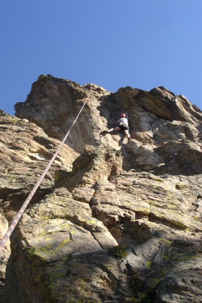 David DeCoste climbing sport route at Hurd Creek crag near Tabernash, CO.