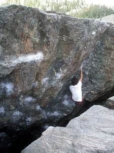 Climbing in Chaos Canyon Bouldering, RMNP - Rock