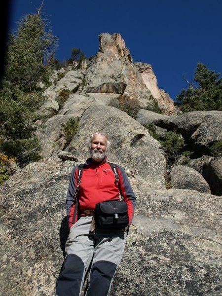 Sir Chris Bonnington standing at the base (start to his right) of BMPM ...