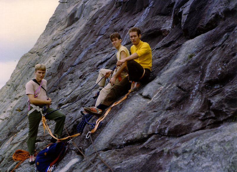 Tim Eubank, John McMullen, "Action" Jackson, at a belay ledge on Mt ...