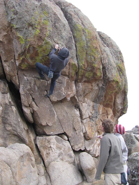 Alec Solimeo on a project on the End of Yer Rope boulder.