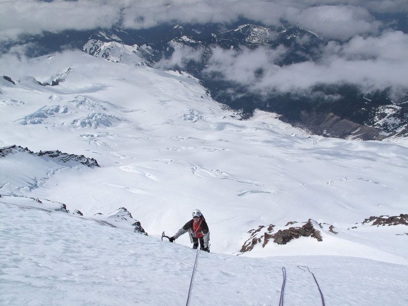 Mt. Baker. Ice slopes just above serac walls. Coleman Glacier below.