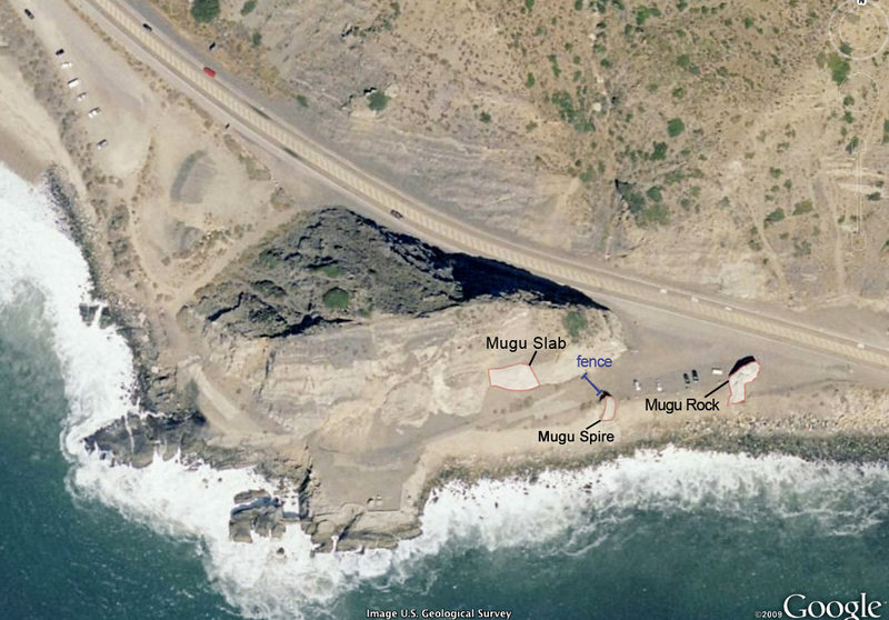 Aerial view of Point Mugu, showing Mugu Rock, Mugu Spire and Mugu Slab.