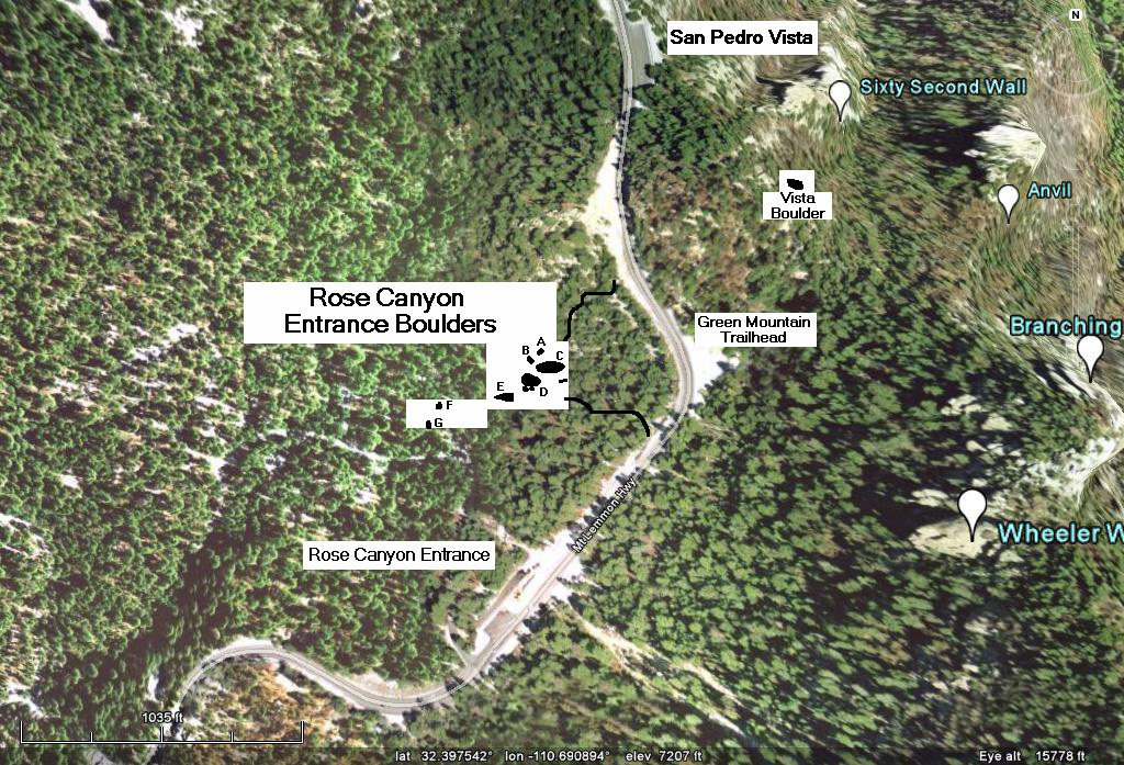 Map of Rose Canyon Entrance Boulders