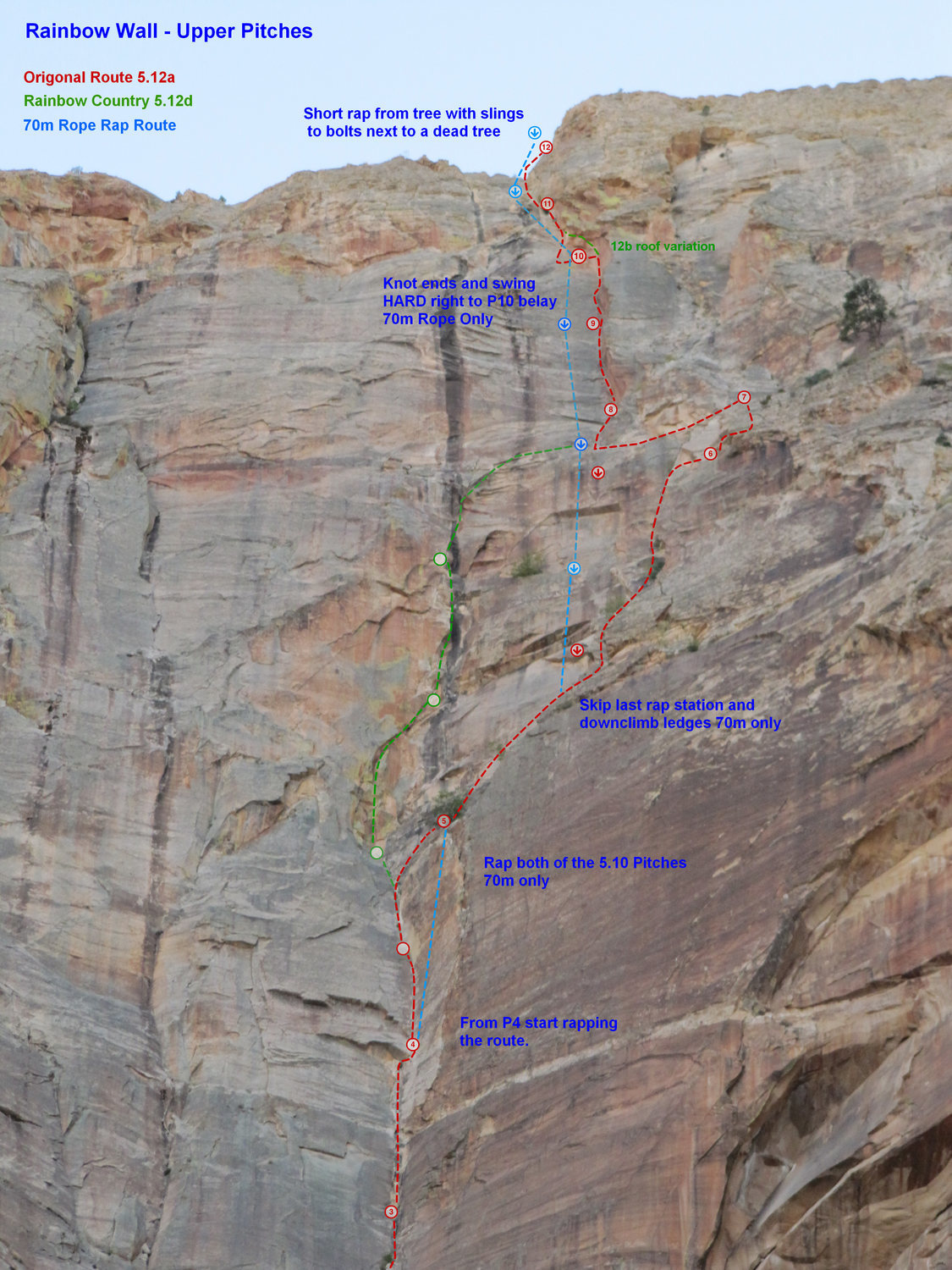 A topo for the upper pitches of the Original Route and Rainbow Country ...