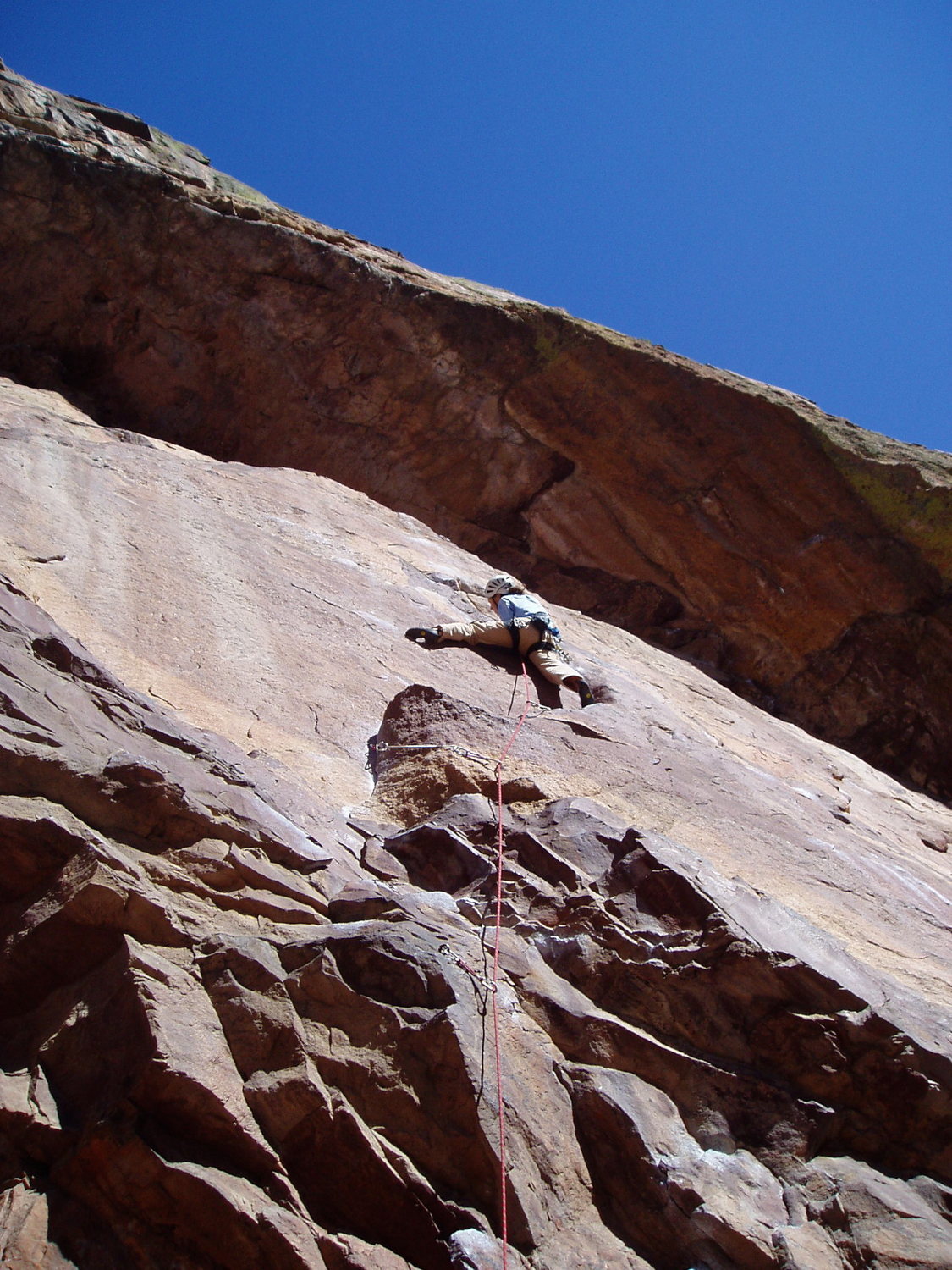 Starting the crux sequence. You can climb to the left, to the right, up ...