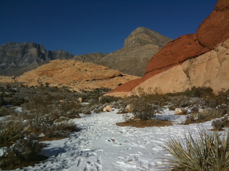 December snow in Red Rocks leaves a lasting contrast