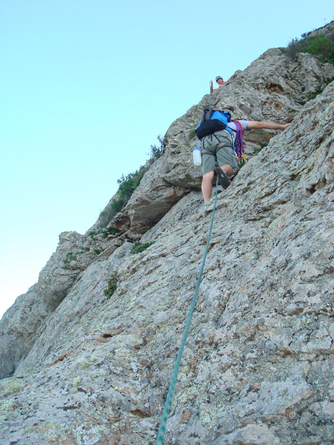 Phil Ermshar Climbing Brittle Class 4 Rock Near The Top Of Pitch 3