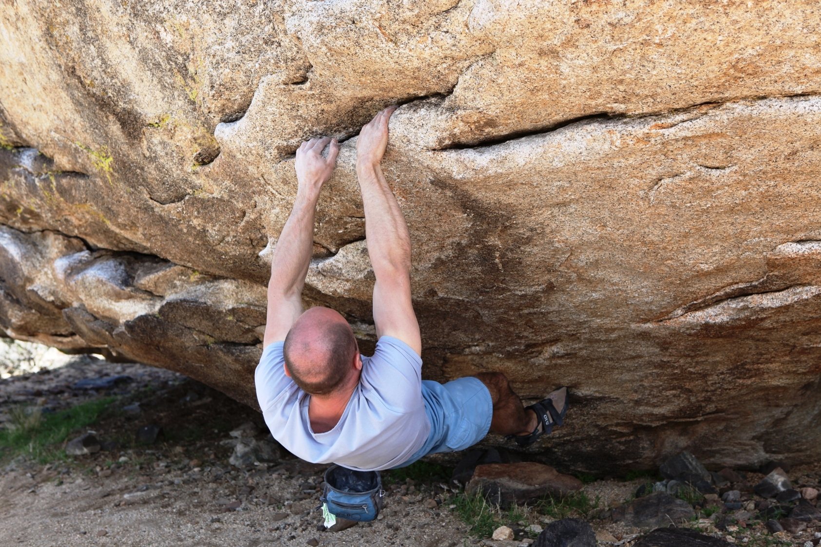 Mike taking the right left route up Sloper Safari, V4