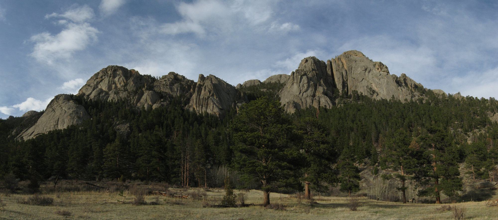 Part of Lumpy Ridge. From left to right: The Pear, The Citadel above ...