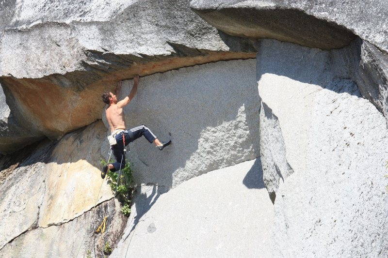 Wild finger traverse. 1st pitch anchor visible down and left.