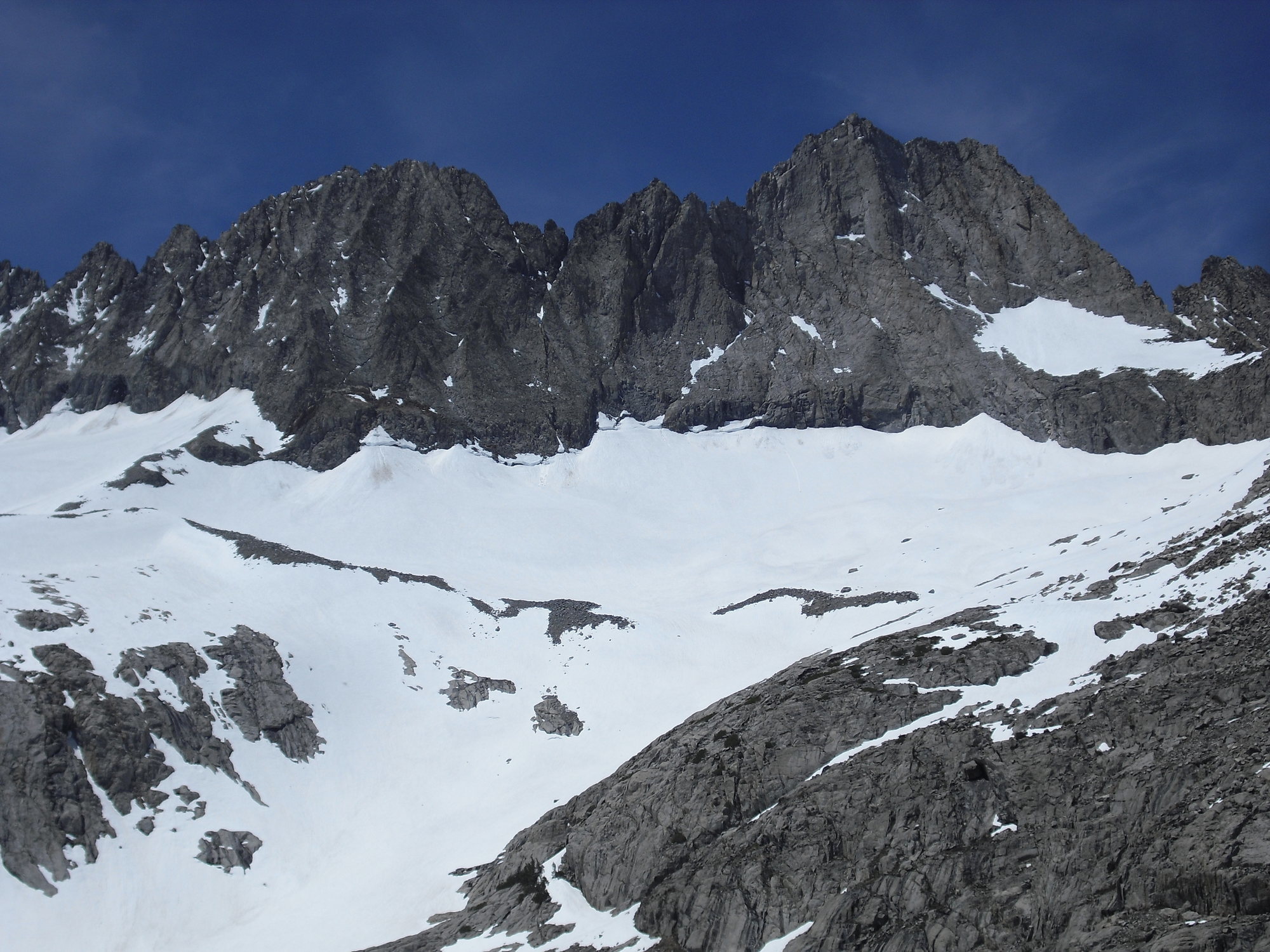 East face of Middle Palisade on left and Norman Clyde Peak on the right.