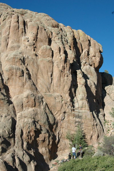 Slade, Jon=(Yon), and Elizabeth standing at the base of Laughing Buddha ...