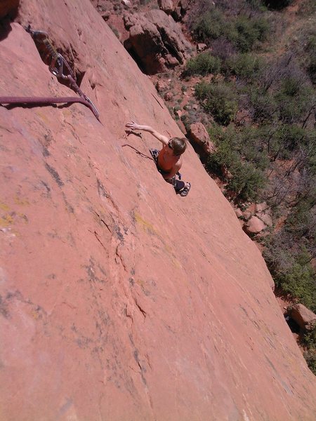 Jes Meiris, just above the crux on the first pitch.