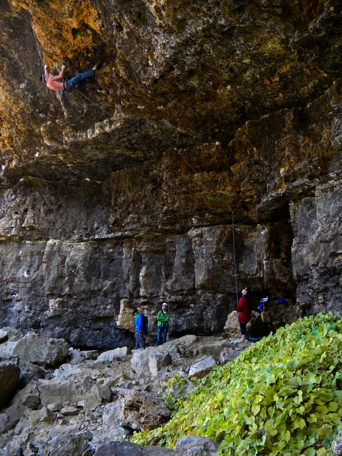 Toe hooking tenacity: Ryan Angelo pulling through the bulge.