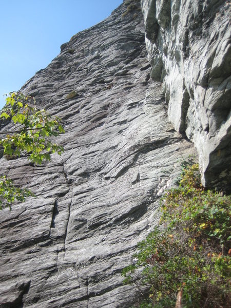 Looking up at the first pitch of Cave Route