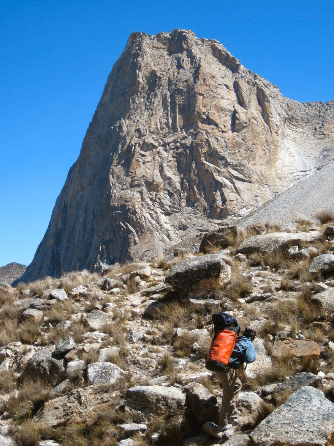 Porter approaching La Esfinge, Paron Valley, Peru
