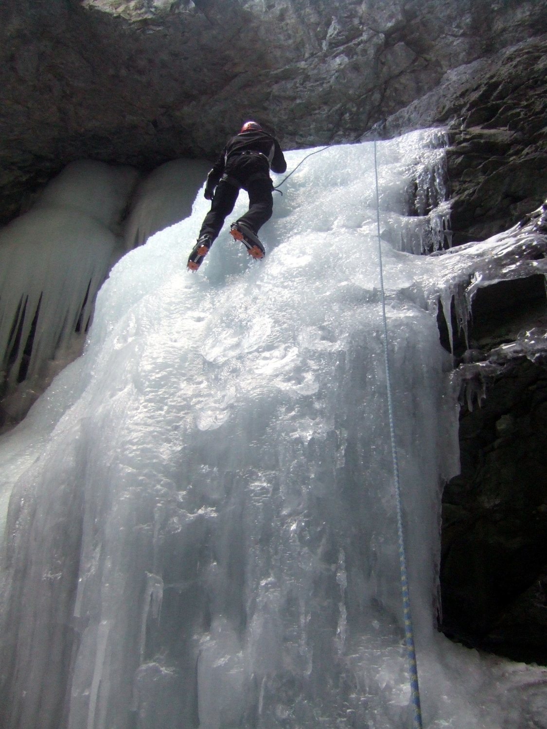 David Hertel climbing the smaller falls to the left. A little steeper ...