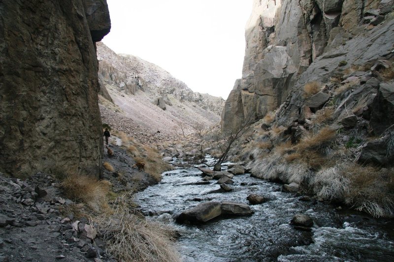 The narrow section of the upper gorge looking north from Trestle Wall