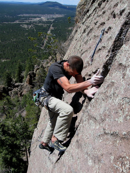 Wade Forrest, done with the traverse crux, and closing in on the finish ...